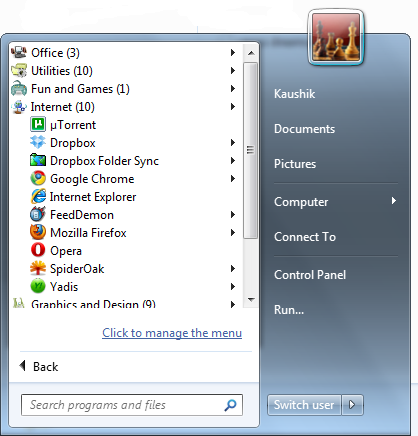 Automatically categorize start menu programs with Handy Start Menu